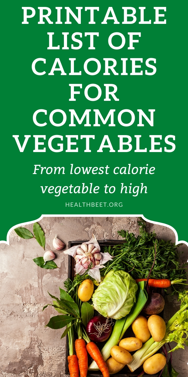 Printable List For Calories In Vegetables Low To High 