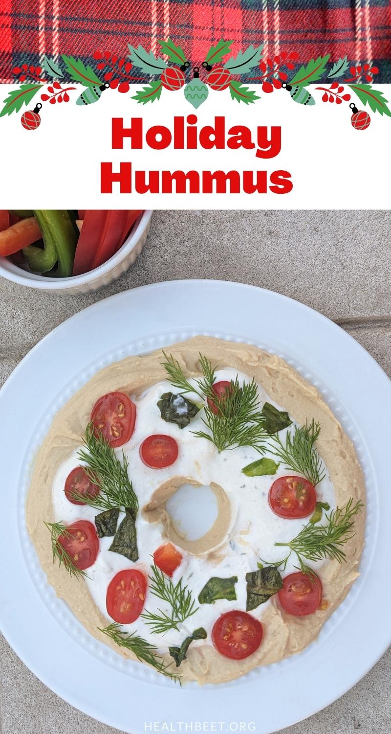 Healthy Christmas Appetizers- Easy Holiday Hummus Wreath - Health Beet