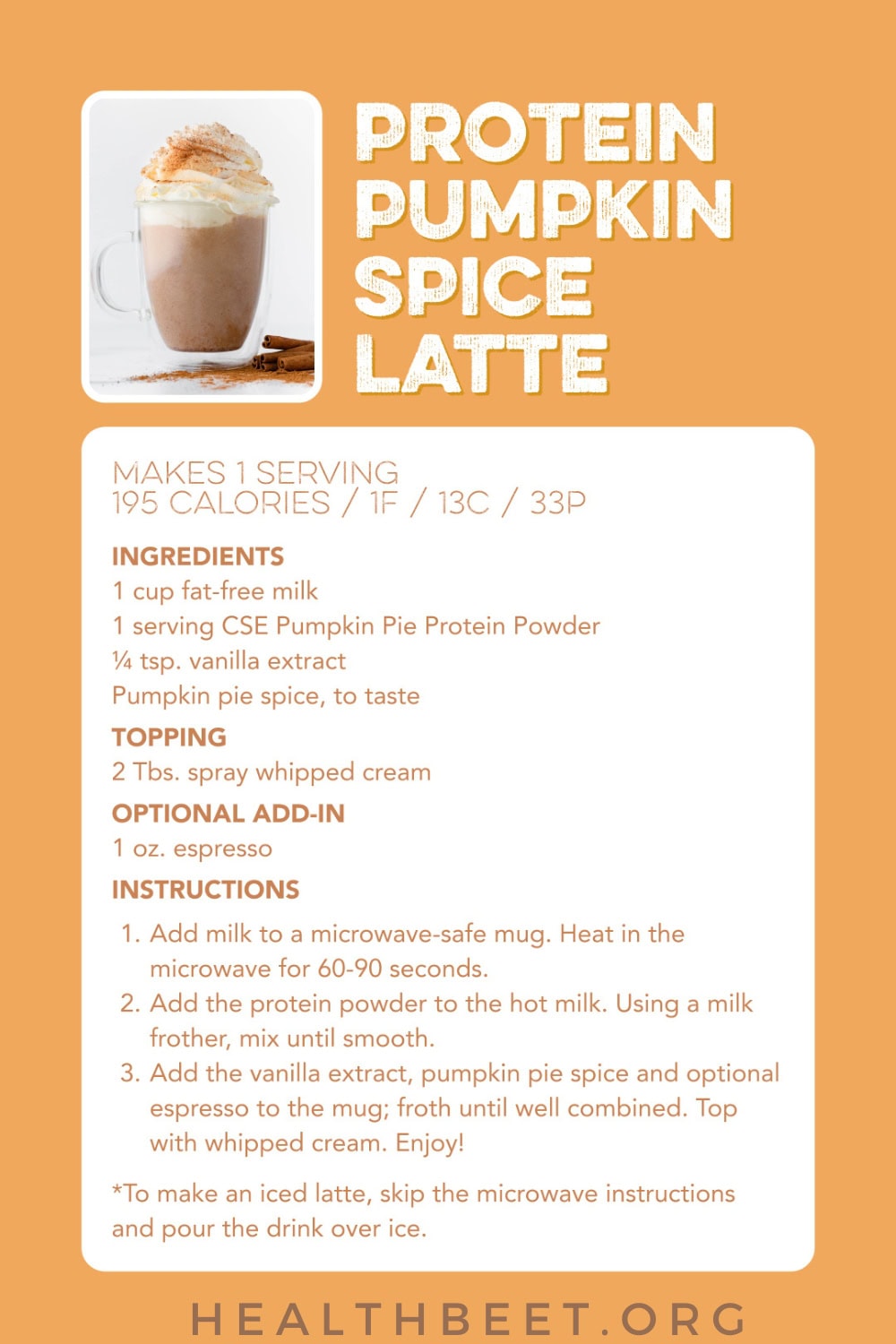 Pumpkin Spice Protein Latte {Hot or Cold! 33 g Protein} - Health Beet